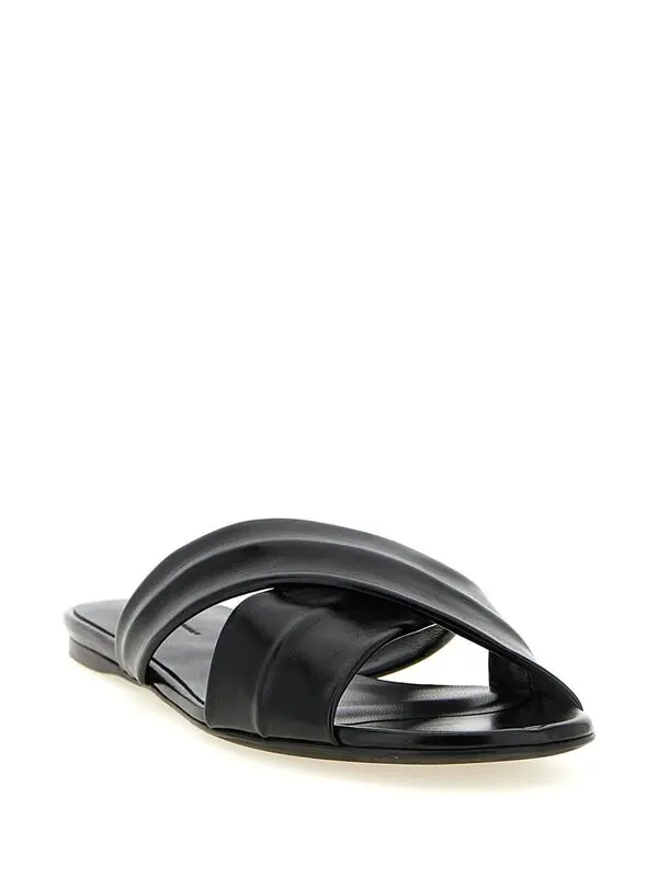 Khaite Liria Leather Flat Sandals - Black