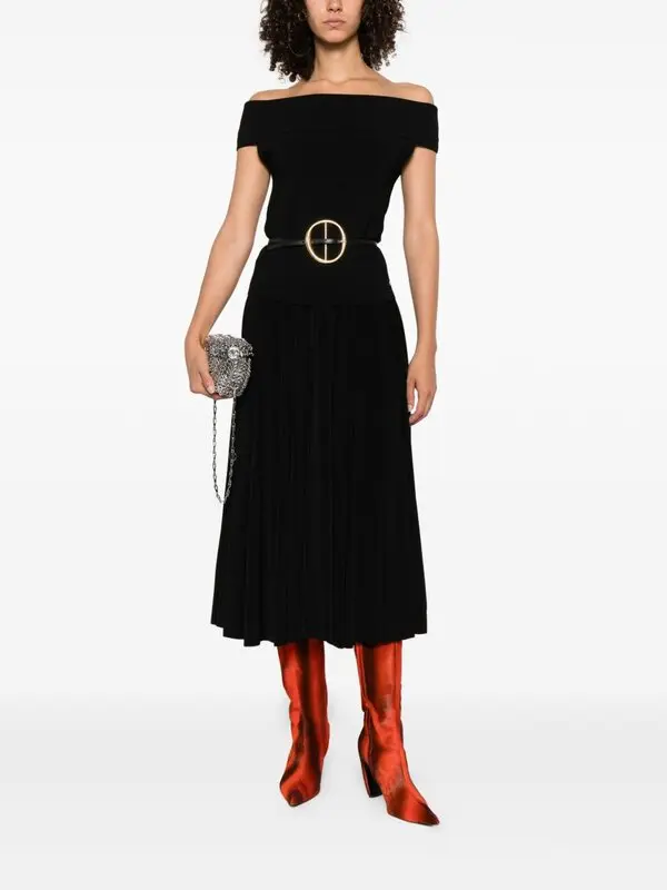 Norma Kamali Pleated Midi A-line Skirt