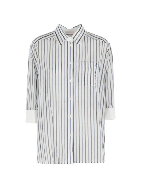 SEMICOUTURE Gracia Striped Cotton Shirt - Blue