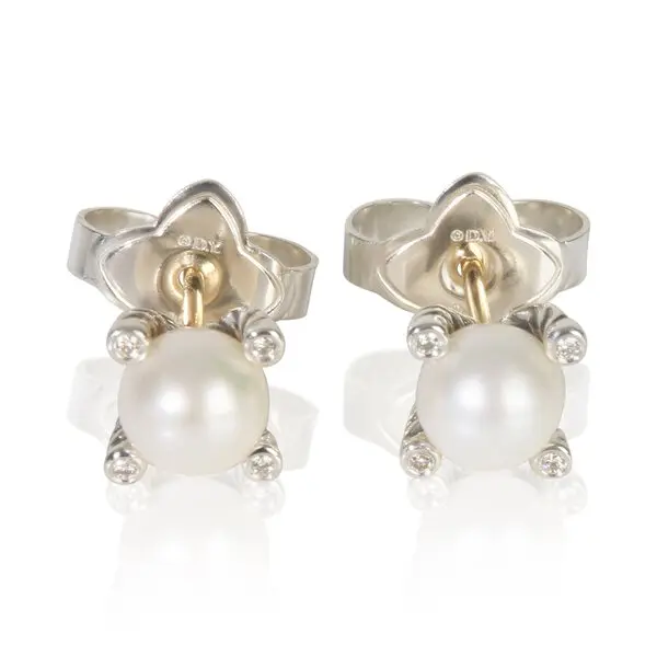 David Yurman Sterling Silver Pearl And Diamond Earrings - Sterling_silver