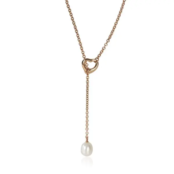 Tiffany & Co. Rose Gold Pearl Open Heart Lariat Necklace - Rose_gold