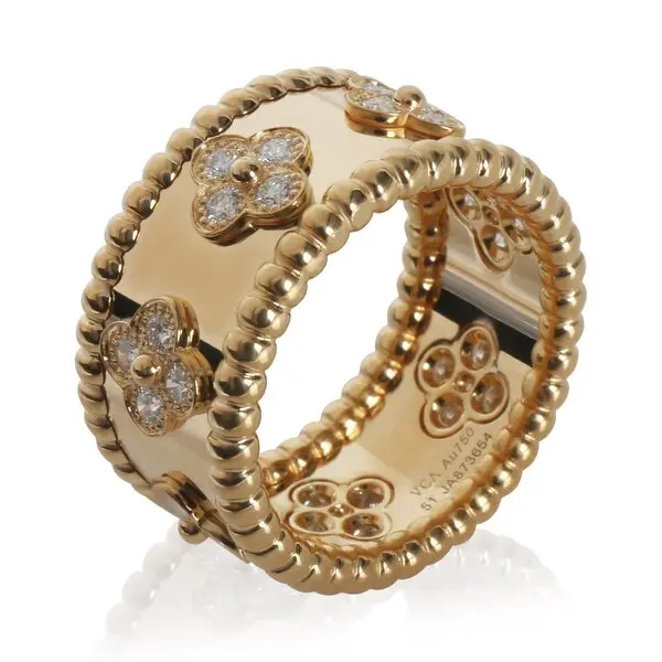 Van Cleef & Arpels Yellow Gold Diamond Perlee Clover Ring
