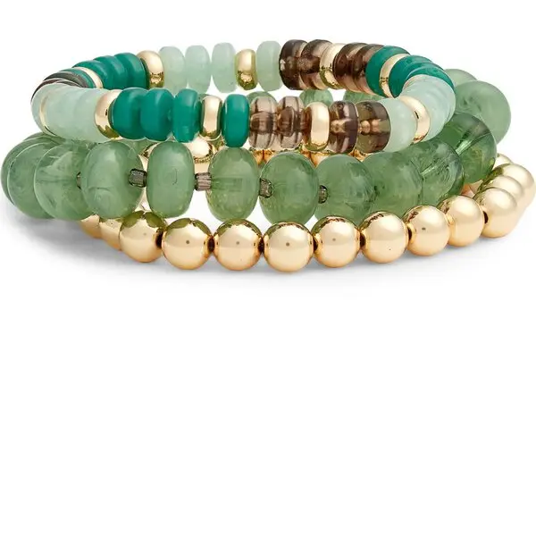 Nordstrom 3-pack Beaded Stretch Bracelets - Green Multi- Gold