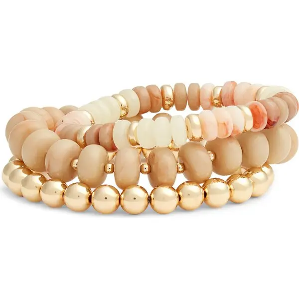 Nordstrom 3-pack Beaded Stretch Bracelets - Neutral Multi- Gold