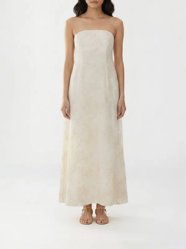 Liu Jo Cotton Maxi Dress With Embroidery And Sequins - Natural