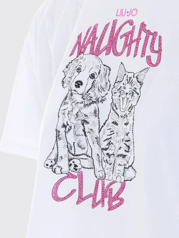 Liu Jo Cotton T-shirt With Graphic Print And Rhinestones