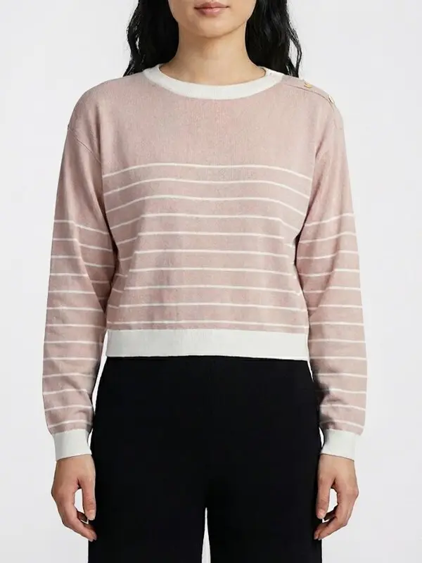 Liu Jo Striped Viscose Blend Crewneck Sweater - White