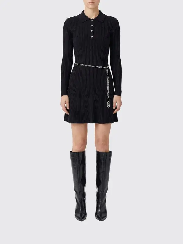 Michael Kors Ribbed Knit Polo Dress With Chain Belt