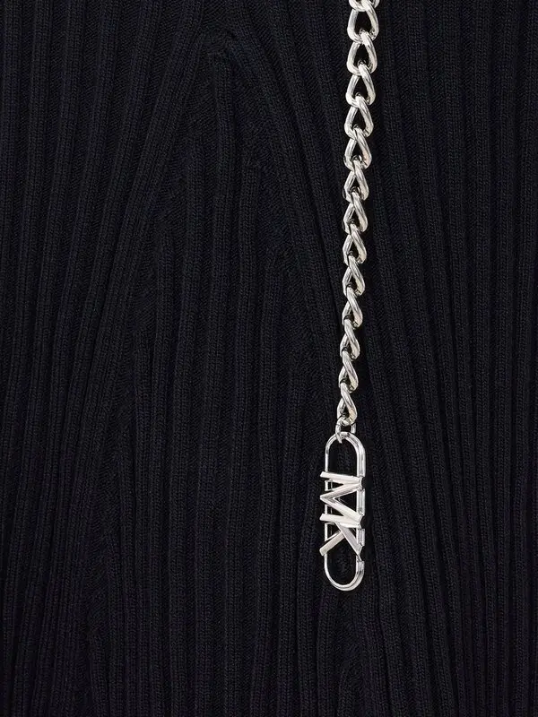Michael Kors Ribbed Knit Polo Dress With Chain Belt