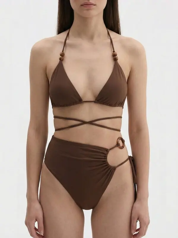 Magda Butrym Polyamide Bikini Top With Bead Embellishments - Brown