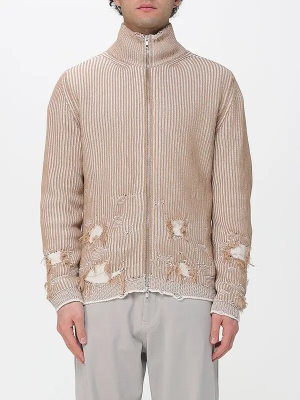 MAISON MARGIELA Distressed Cotton Zip-up Cardigan - Camel