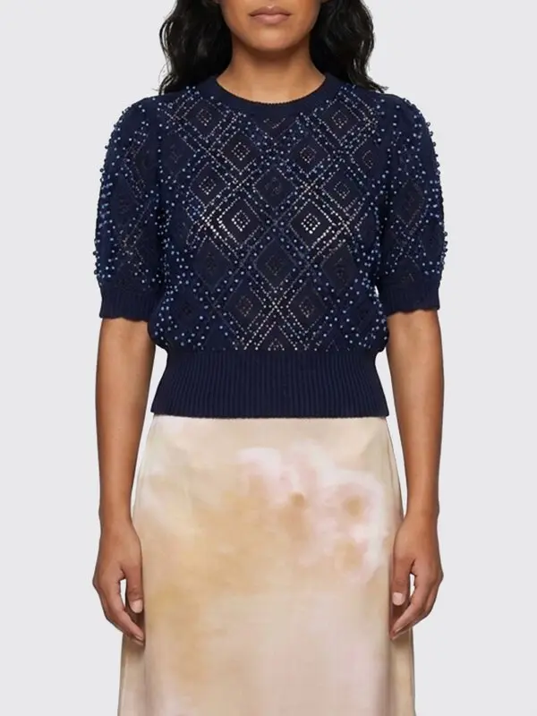 TWINSET Perforated Cotton Knit Jumper With Embellishments - Blue