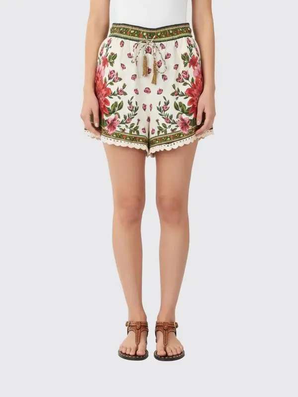 Farm Rio Floral Linen Drawstring Shorts - Black