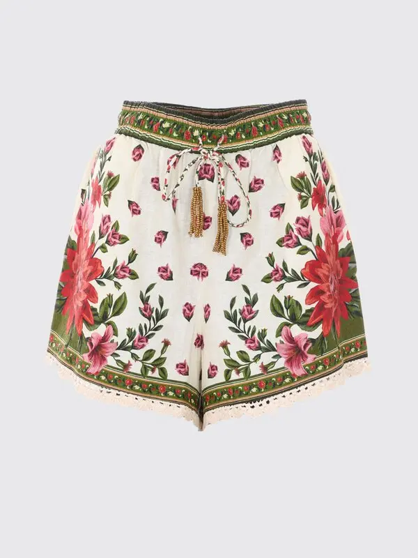 Farm Rio Floral Linen Drawstring Shorts - Black