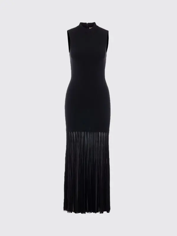 Michael Kors Sleeveless High Neck Stretch Polyester Sheath Dress With Pleated Maxi Skirt