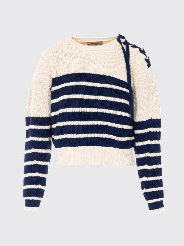 TWINSET Striped Knit Sweater With Tie Detail - White