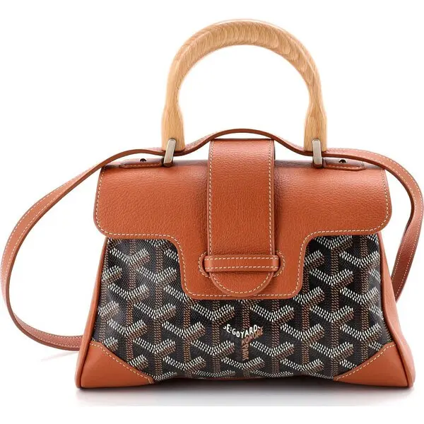 GOYARD Saigon Top Handle Bag Coated Canvas With Leather Mini - Brown