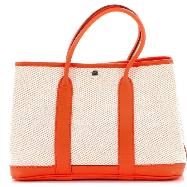 HERMES Garden Party Tote Toile And Leather 30 - Orange Poppy