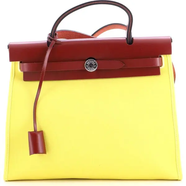 HERMES Herbag Zip Leather And Toile 31 - Lime