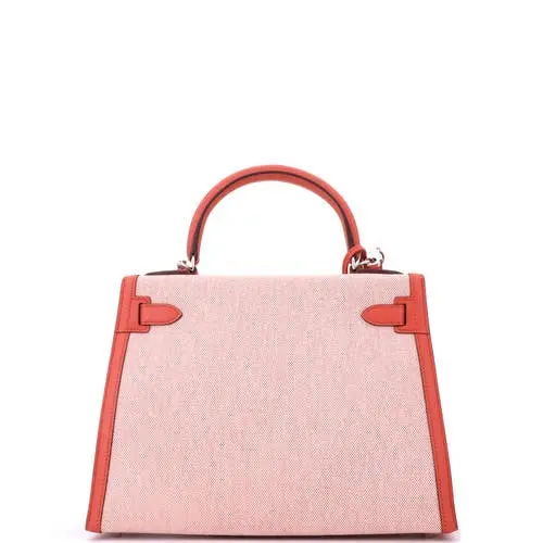 Hermès Kelly Handbag Toile And Brown Swift With Palladium Hardware 28 - Red