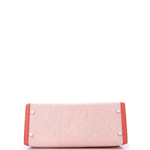 Hermès Kelly Handbag Toile And Brown Swift With Palladium Hardware 28 - Red