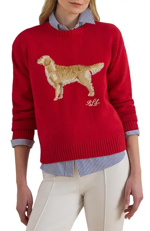 Ralph Lauren Golden Retriever Cotton Intarsia Sweater - Cruise Red Multi