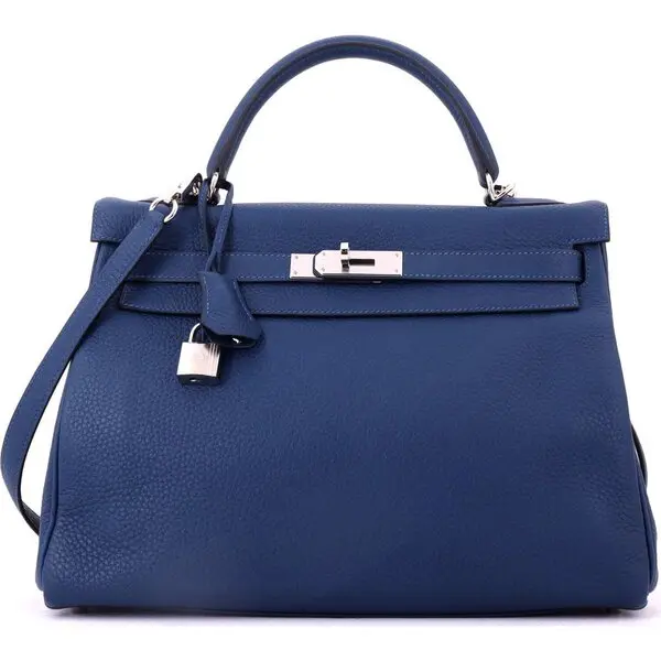 HERMES Kelly Handbag Blue Togo With Palladium Hardware 32 - Deep Blue