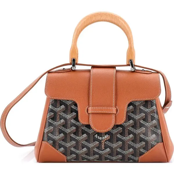 GOYARD Saigon Top Handle Bag Coated Canvas With Leather Mini - Brown