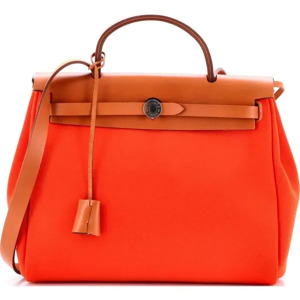 HERMES Herbag Zip Leather And Toile 31 - Capucine