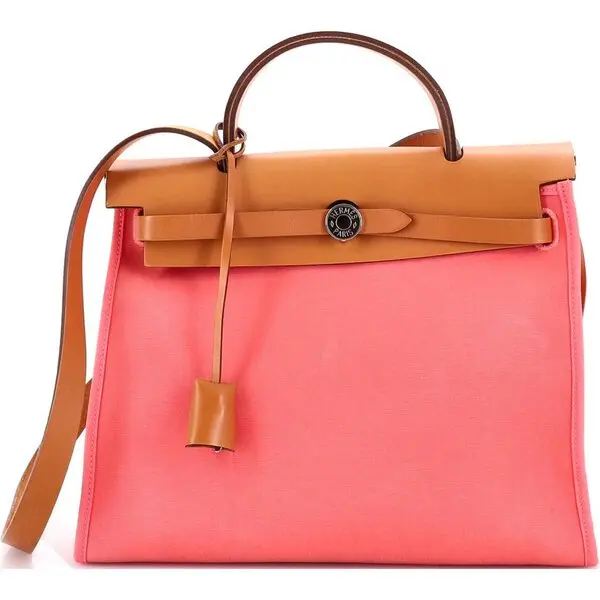 HERMES Herbag Zip Leather And Toile 31 - Rose Azalee