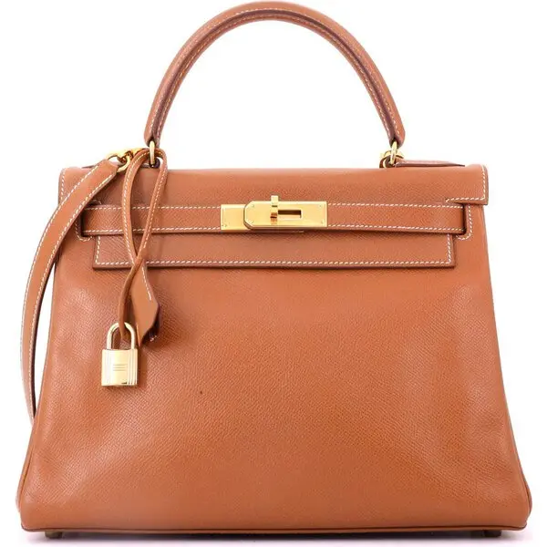 HERMES Kelly Handbag Brown Courchevel With Hardware 28 - Gold