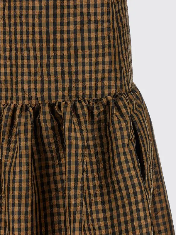 GANNI Checked Midi Dress - Brown