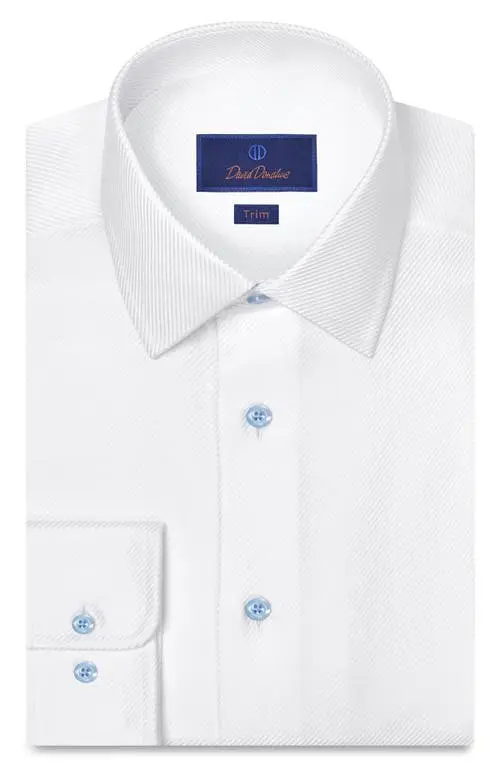 David Donahue Trim Fit Cotton Twill Dress Shirt - White