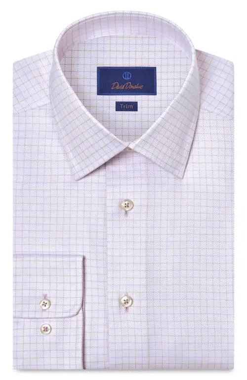 David Donahue Trim Fit Check Cotton Twill Dress Shirt - Lilac/dune
