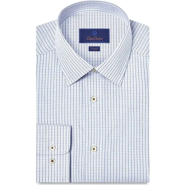 David Donahue Trim Fit Check Cotton Dobby Dress Shirt - White/chocolate
