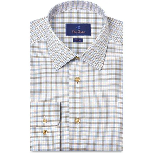 David Donahue Trim Fit Check Cotton Twill Dress Shirt - Blue/chocolate