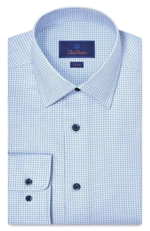David Donahue Trim Fit Check Cotton Dobby Dress Shirt - Sky/blue