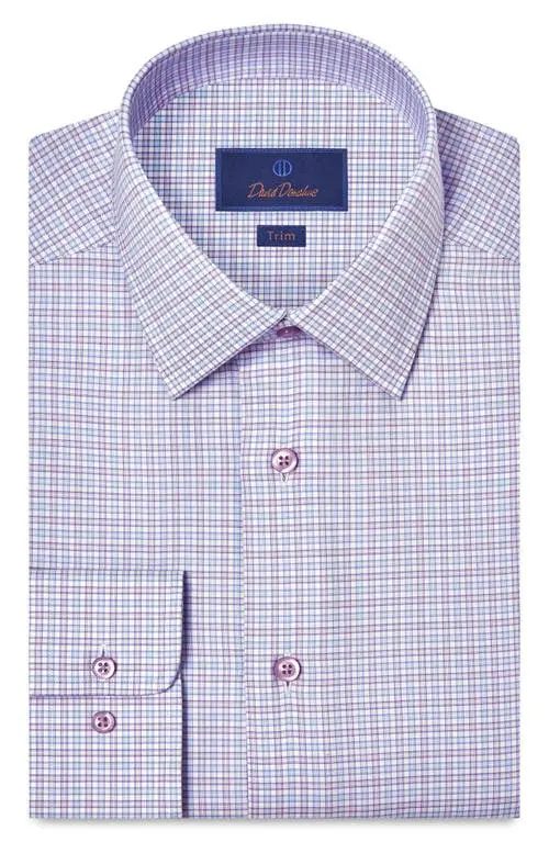 David Donahue Trim Fit Check Cotton Twill Dress Shirt - Blue/purple