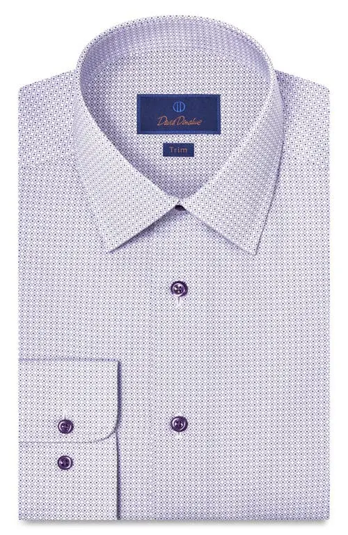 David Donahue Trim Fit Geometric Print Cotton Dress Shirt - White/lilac