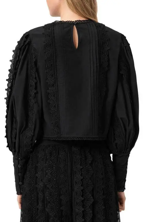 ALLSAINTS Hart Lace Embroidered Bishop Sleeve Top - Black