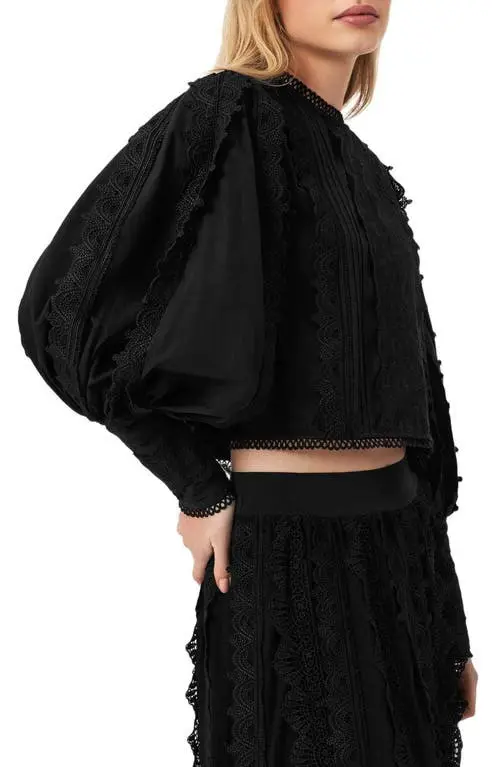 ALLSAINTS Hart Lace Embroidered Bishop Sleeve Top - Black