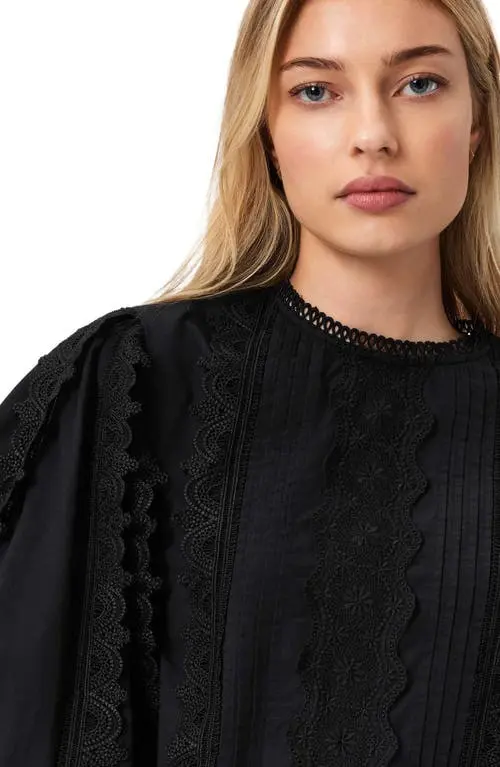 ALLSAINTS Hart Lace Embroidered Bishop Sleeve Top - Black