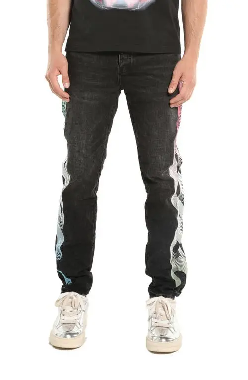 PURPLE BRAND Embroidered Gradient Logo Slim Straight Leg Jeans - Black