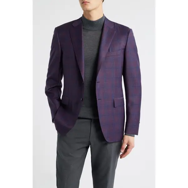 Canali Siena Regular Fit Shadow Check Wool Sport Coat - Purple