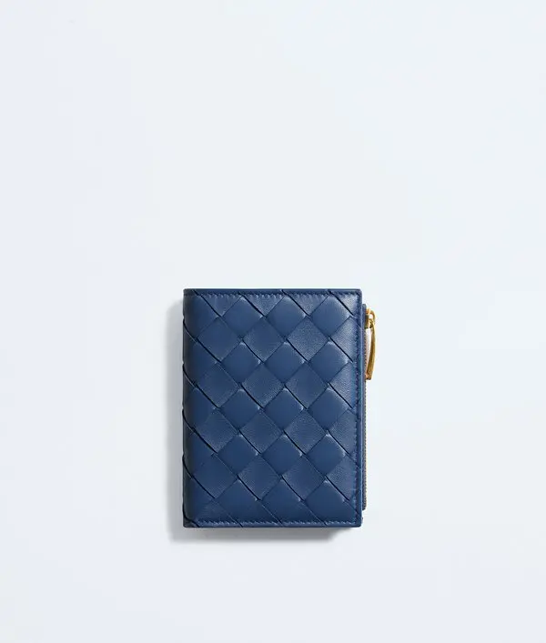 BOTTEGA  VENETA Intrecciato Small Bi-fold Wallet - Blue Venezia
