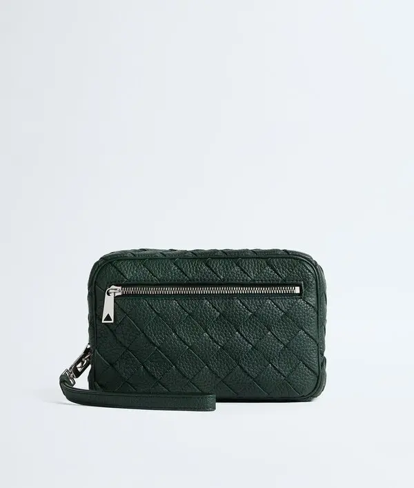 BOTTEGA  VENETA Intrecciato Small Pouch With Wristlet - Alpi Green