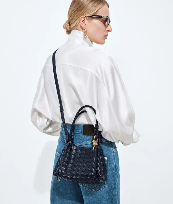 Bottega Veneta Small Intrecciato Leather Shoulder Bag - Midnight