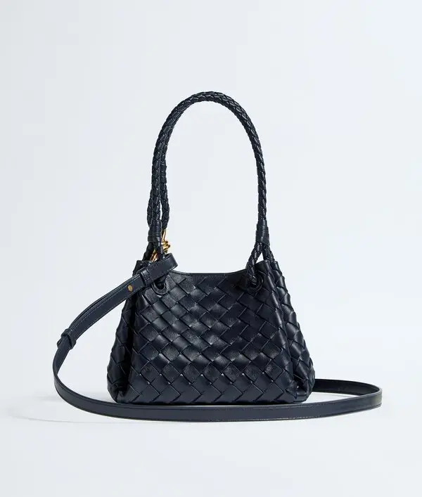 Bottega Veneta Small Intrecciato Leather Shoulder Bag - Midnight