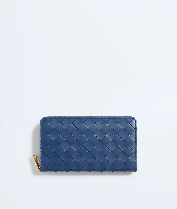 Bottega Veneta Intrecciato Zip Around Wallet - Blue Venezia