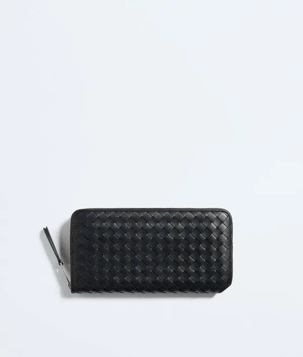 Bottega Veneta Intrecciato Piccolo Zip Around Wallet - Black/midnight
